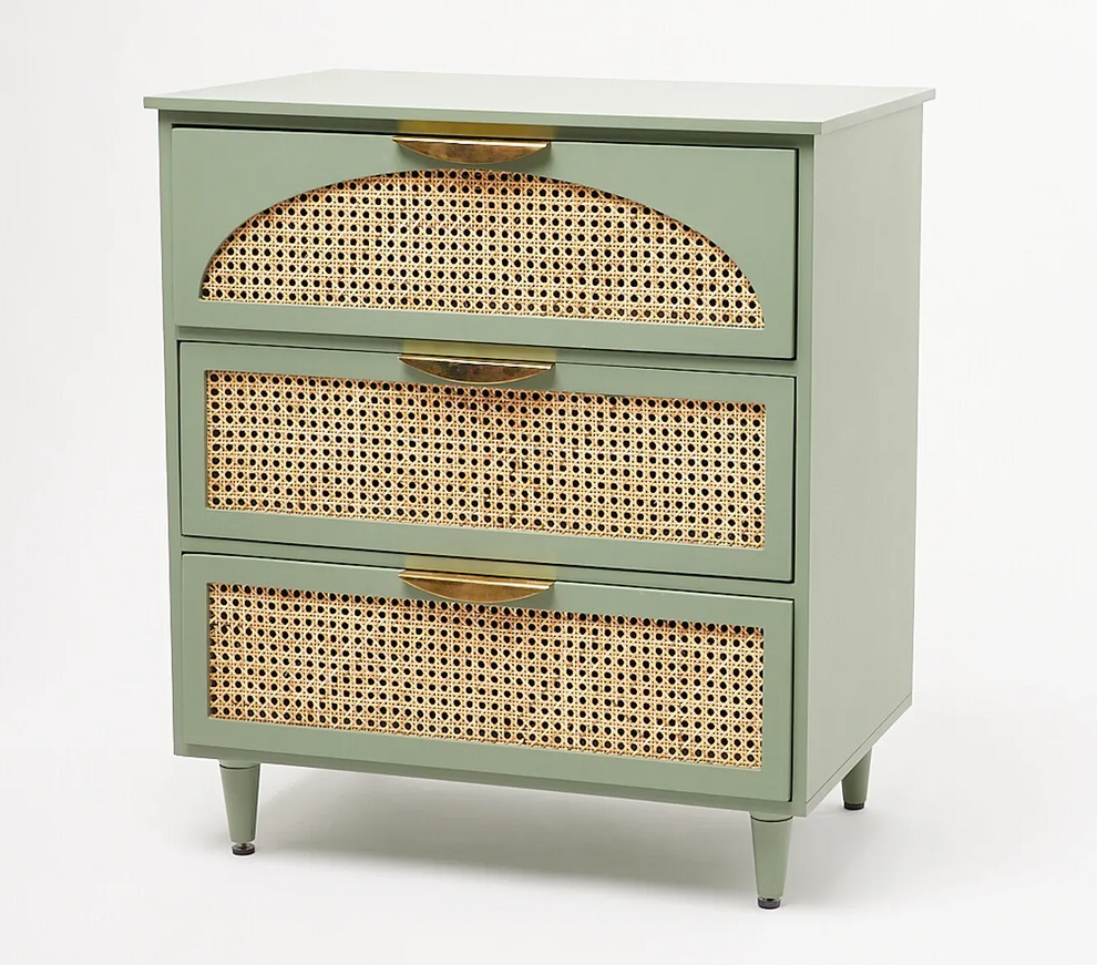 Vodrohome Bue Sage Green Mango Wood & Rattan Chest of Drawers - Hawama ...